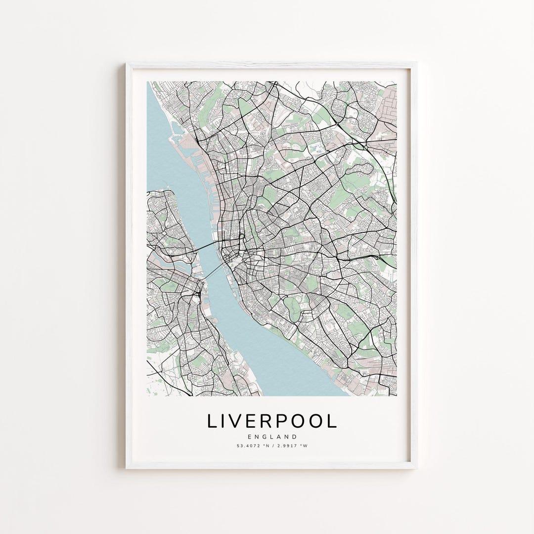 Liverpool England Map Print – Detailed Street Map Wall Art, Modern City ...