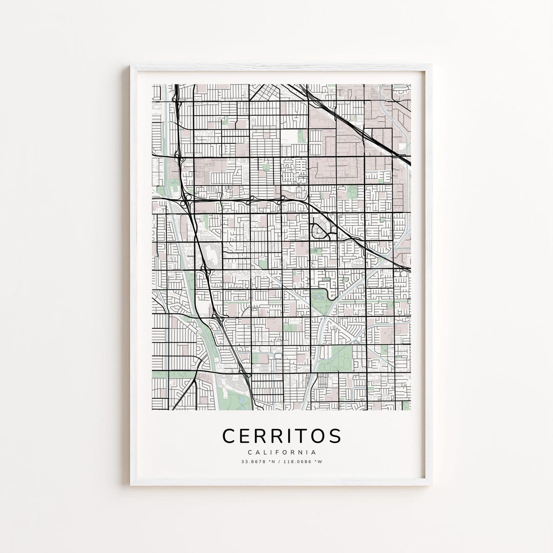 Cerritos California Map Print – Detailed Street Map Wall Art, Modern ...