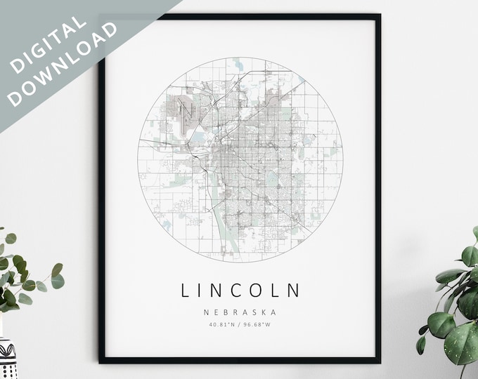 Lincoln Vintage Map Print | Lincoln Map | Nebraska Map Art | Lincoln ...