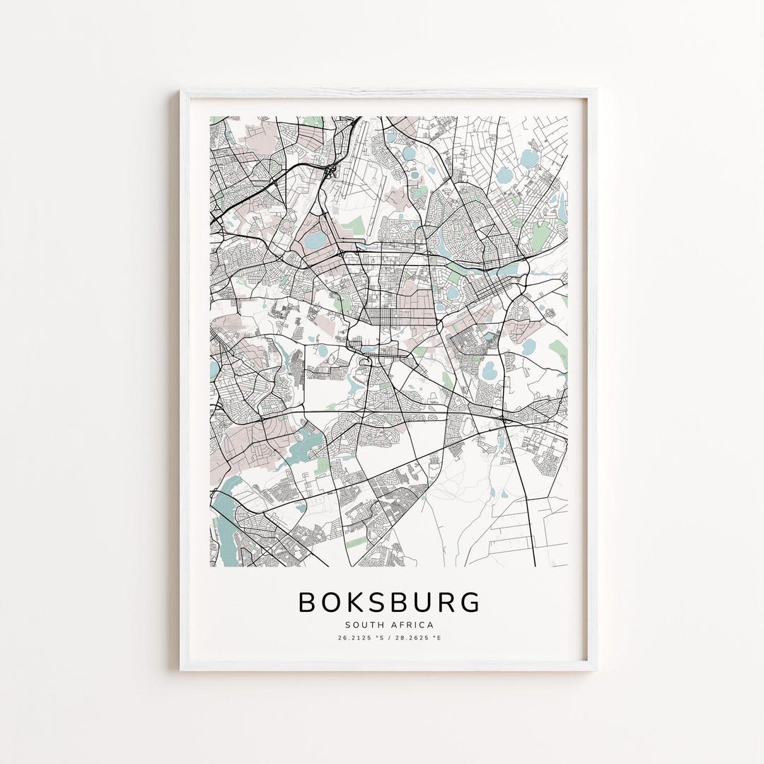 Boksburg South Africa Map Print – Detailed Street Map Wall Art, Modern ...
