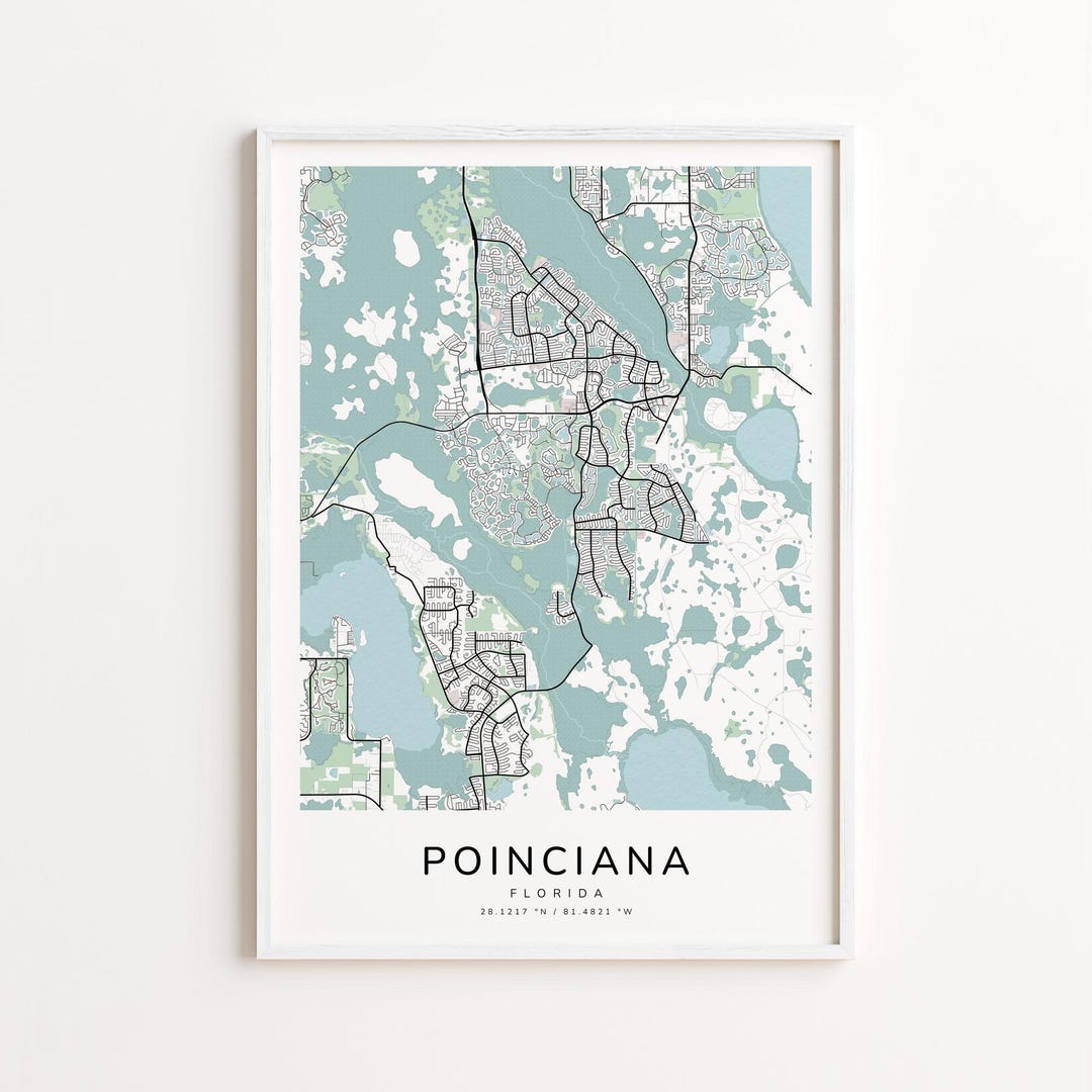 Poinciana Florida Map Print – Detailed Street Map Wall Art, Modern City ...