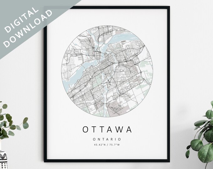 Ottawa Vintage Map Poster Wall Art | City Artwork Print | Antique ...