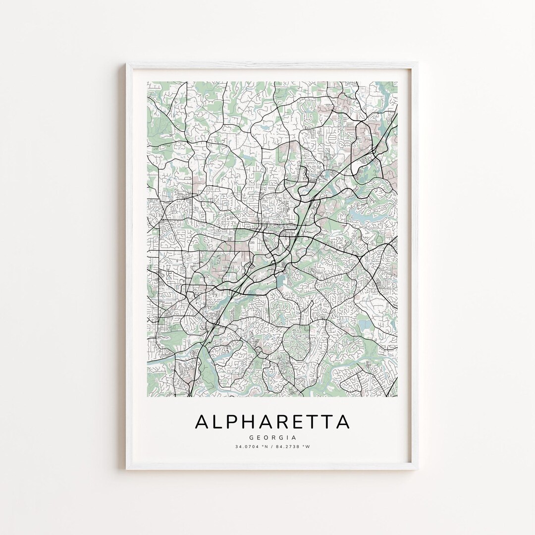 Alpharetta Georgia Map Print – Detailed Street Map Wall Art, Modern ...