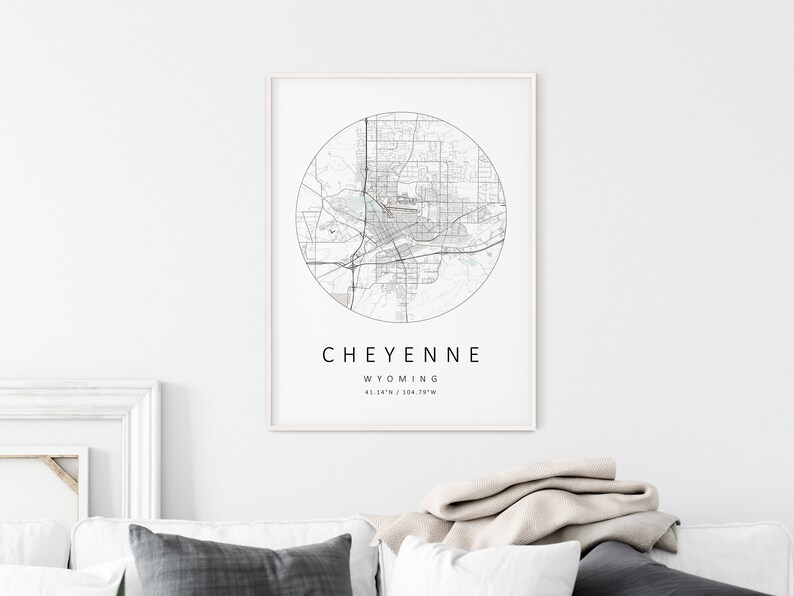 Cheyenne Map Print Map of Cheyenne Cheyenne Wyoming City - Etsy