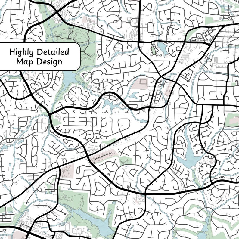 Cary North Carolina Map Print – Detailed Street Map Wall Art, Modern ...