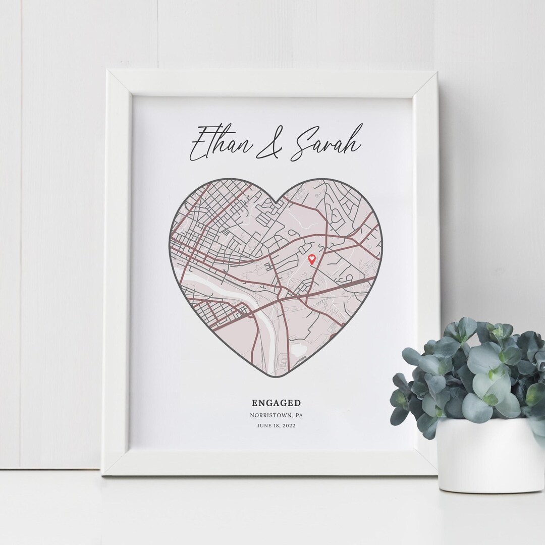 Personalized 'where We Met' Map Couples Gift | Custom Engagement Gift ...