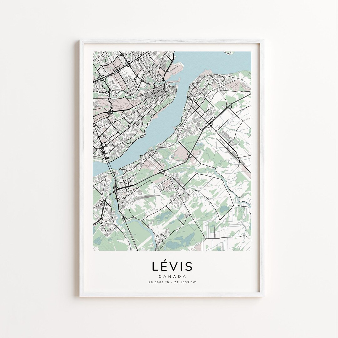 Lévis Canada Map Print – Detailed Street Map Wall Art, Modern City Map ...