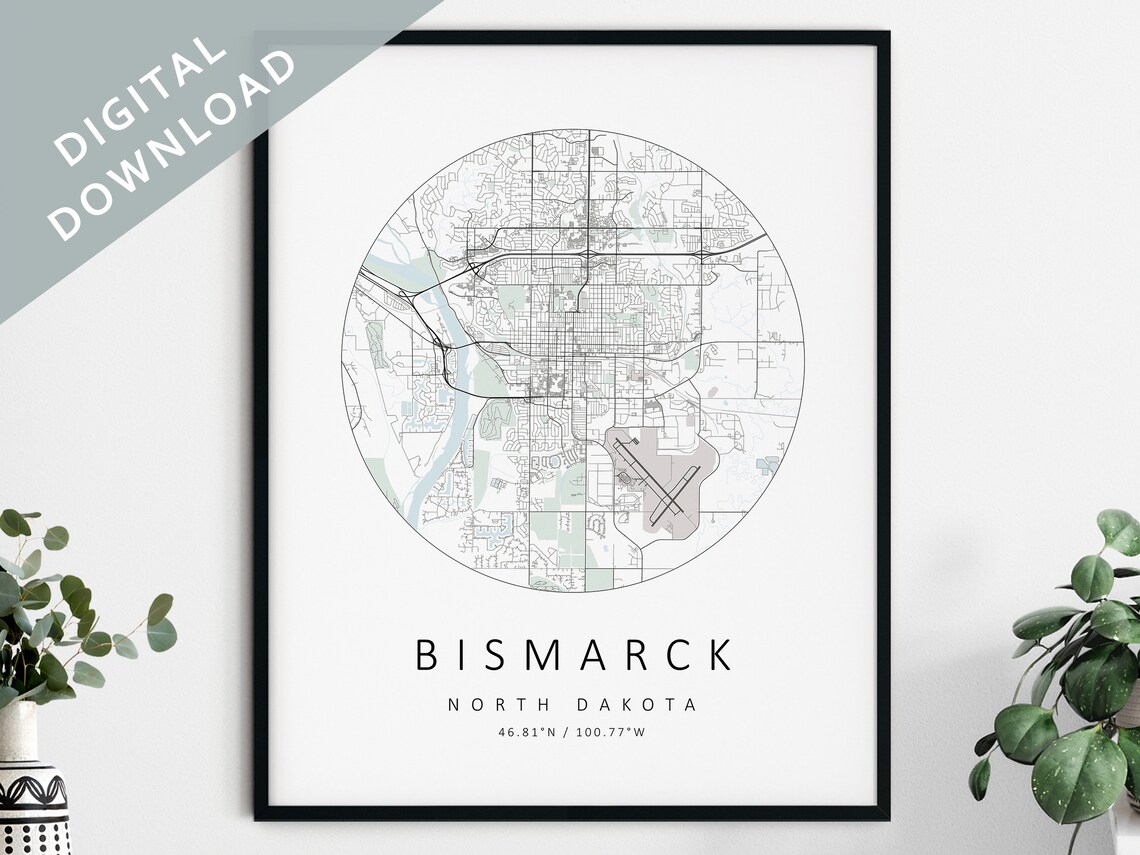 Bismarck Map Print Map of Bismarck Bismarck North Dakota - Etsy