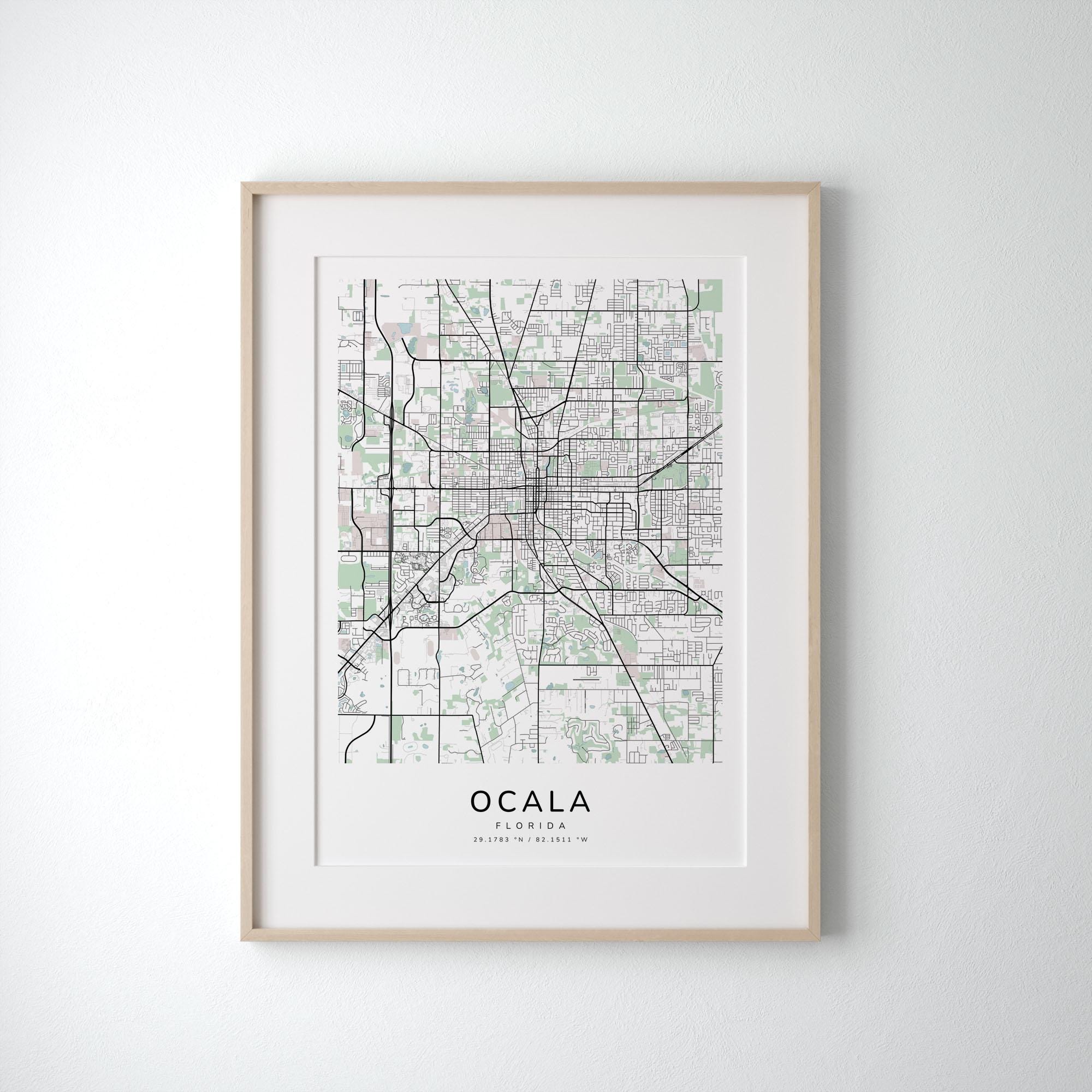 Ocala Florida Map Print – Detailed Street Map Wall Art, Modern City Map ...