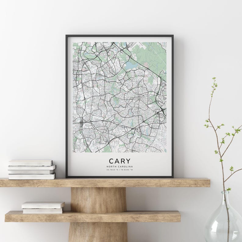 Cary North Carolina Map Print – Detailed Street Map Wall Art, Modern ...