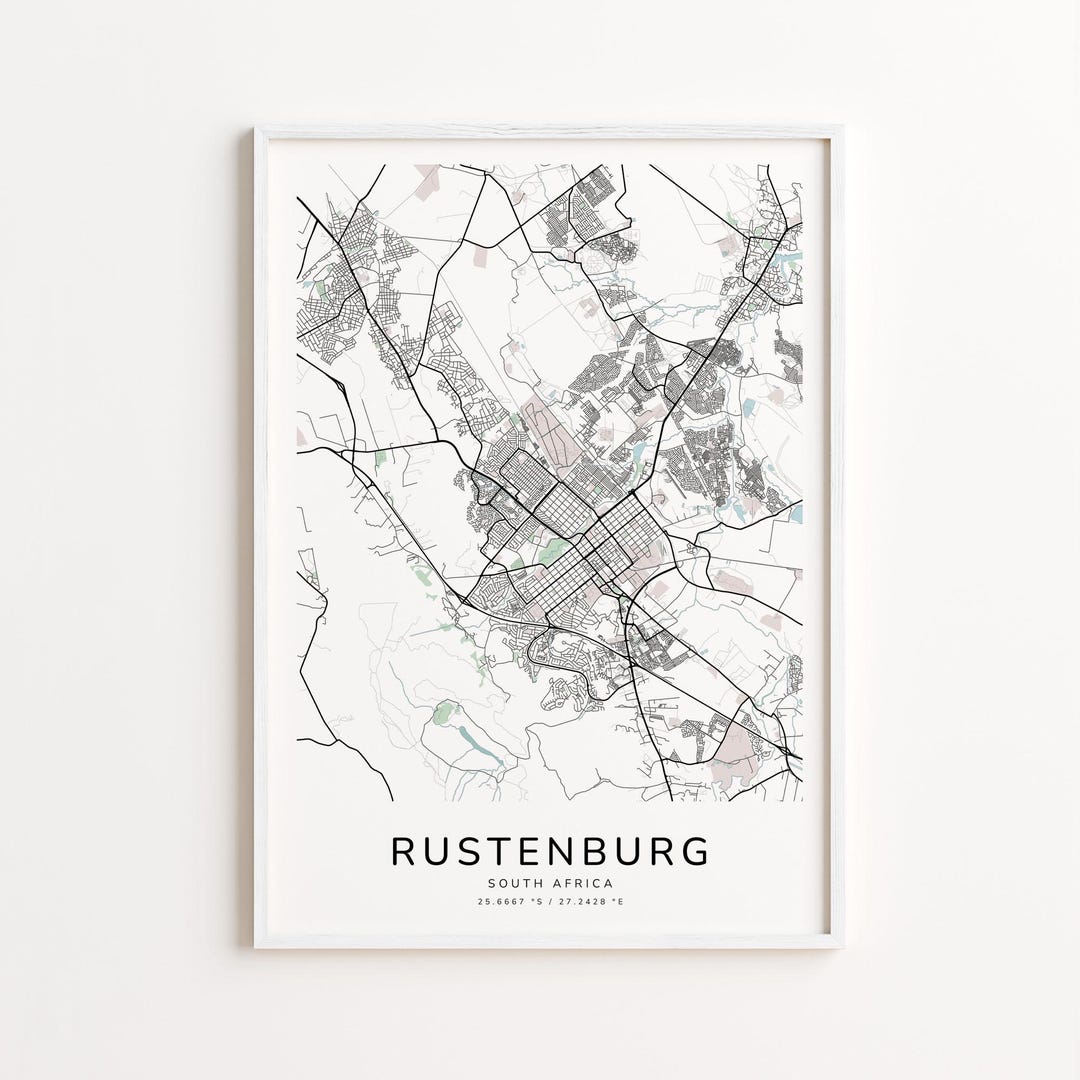 Rustenburg South Africa Map Print – Detailed Street Map Wall Art ...