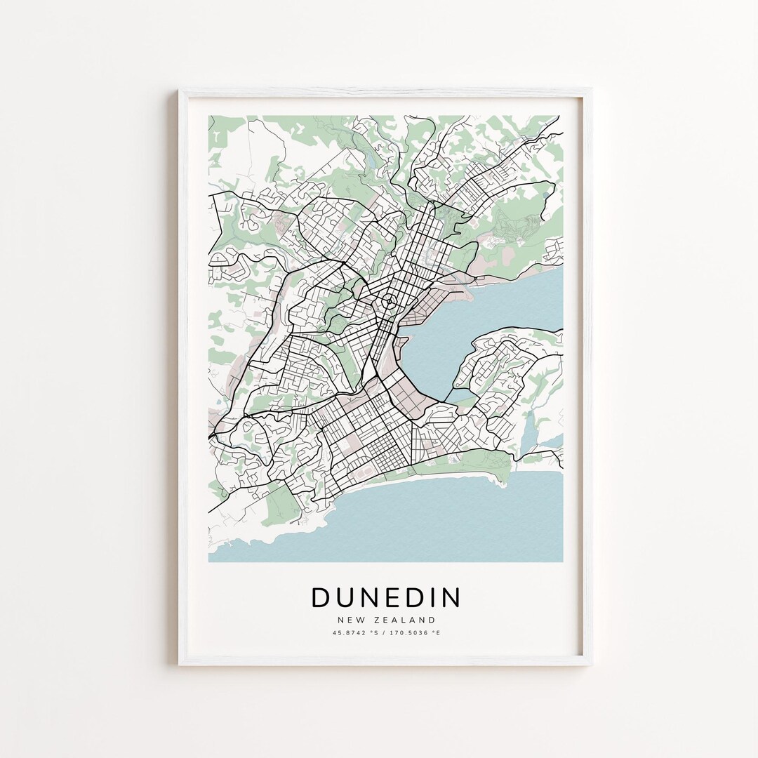 Dunedin New Zealand Map Print – Detailed Street Map Wall Art, Modern ...