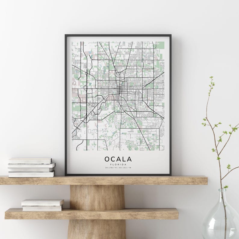 Ocala Florida Map Print – Detailed Street Map Wall Art, Modern City Map ...