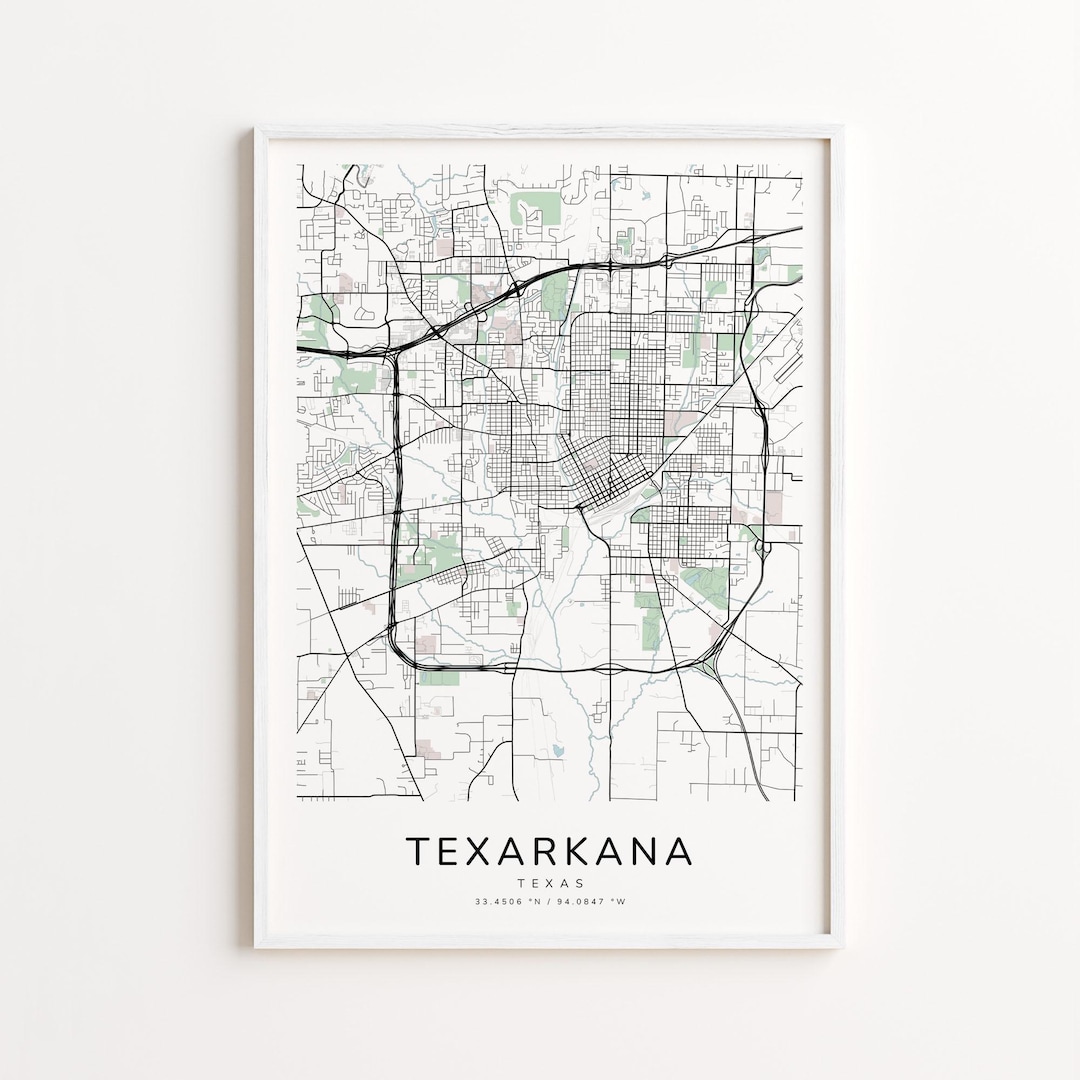 Texarkana Texas Map Print – Detailed Street Map Wall Art, Modern City ...