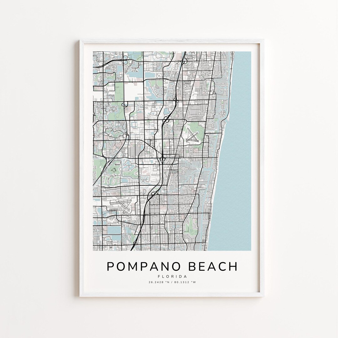 Pompano Beach Florida Map Print – Detailed Street Map Wall Art, Modern ...