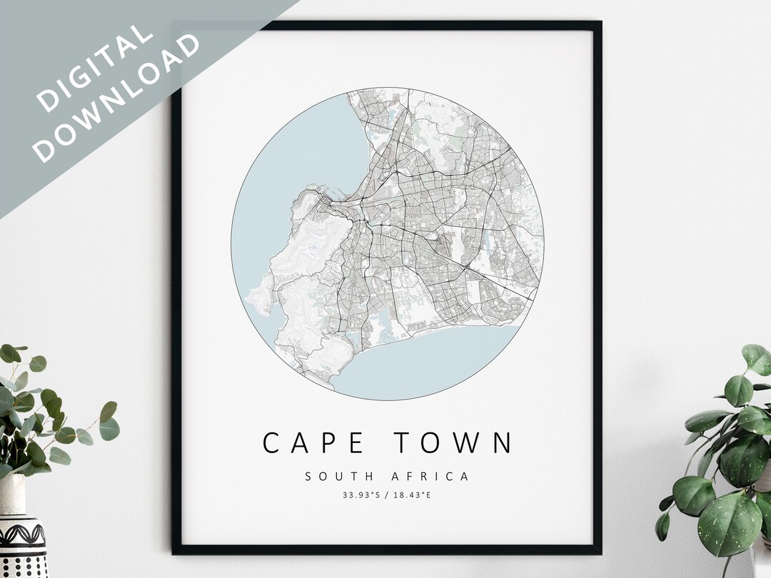 Cape Town Map Print | Map of Cape Town | Cape Town South Africa City ...