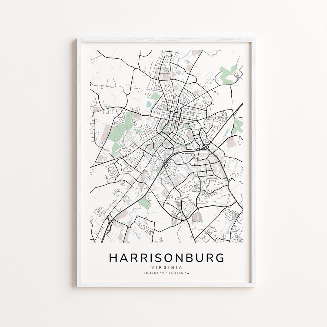 Harrisonburg Virginia Map Print – Detailed Street Map Wall Art, Modern ...