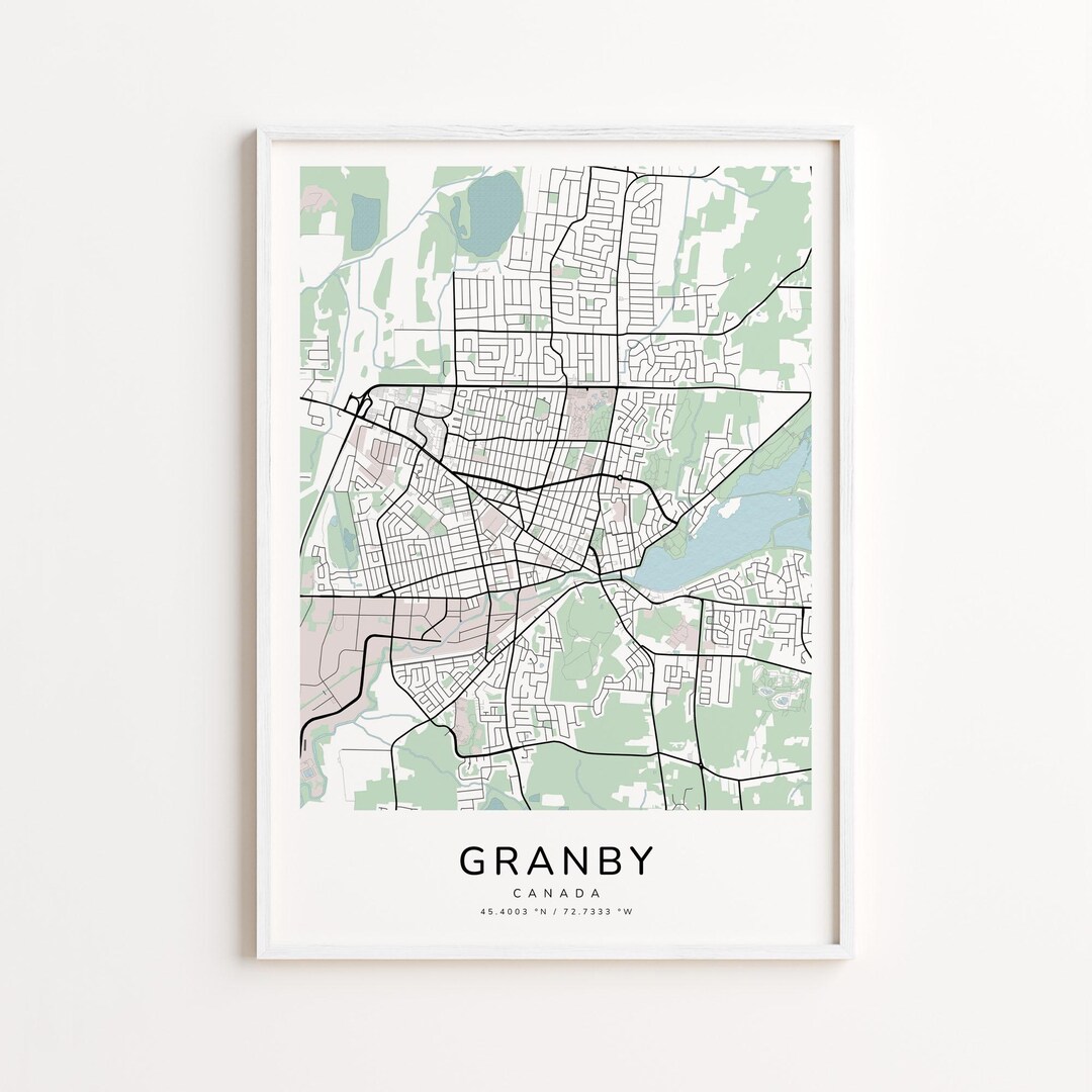 Granby Canada Map Print – Detailed Street Map Wall Art, Modern City Map ...