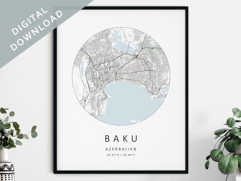 Bakoe Kaart Print Kaart van Bakoe Bakoe Azerbeidzjan - Etsy België