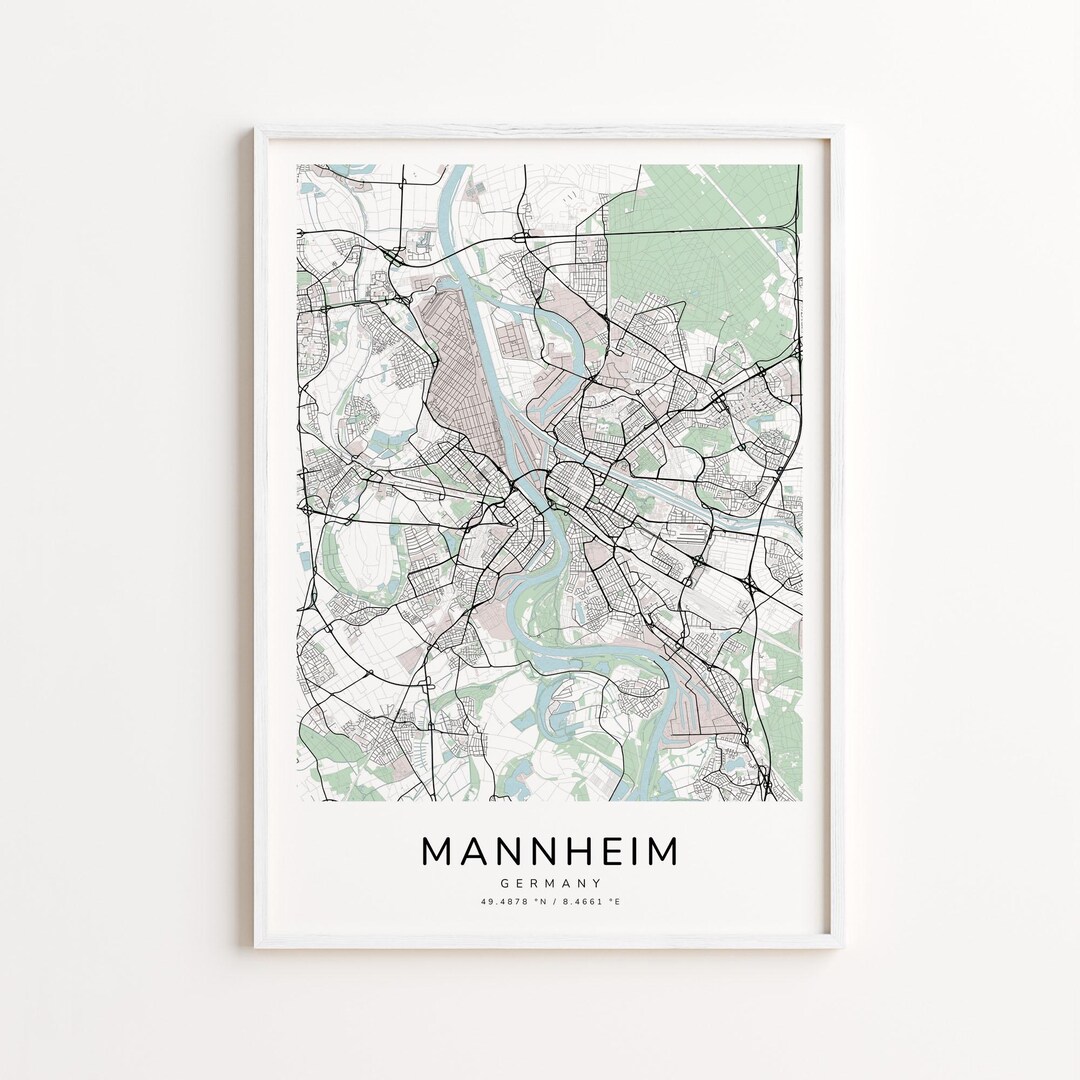 Mannheim Germany Map Print – Detailed Street Map Wall Art, Modern City ...