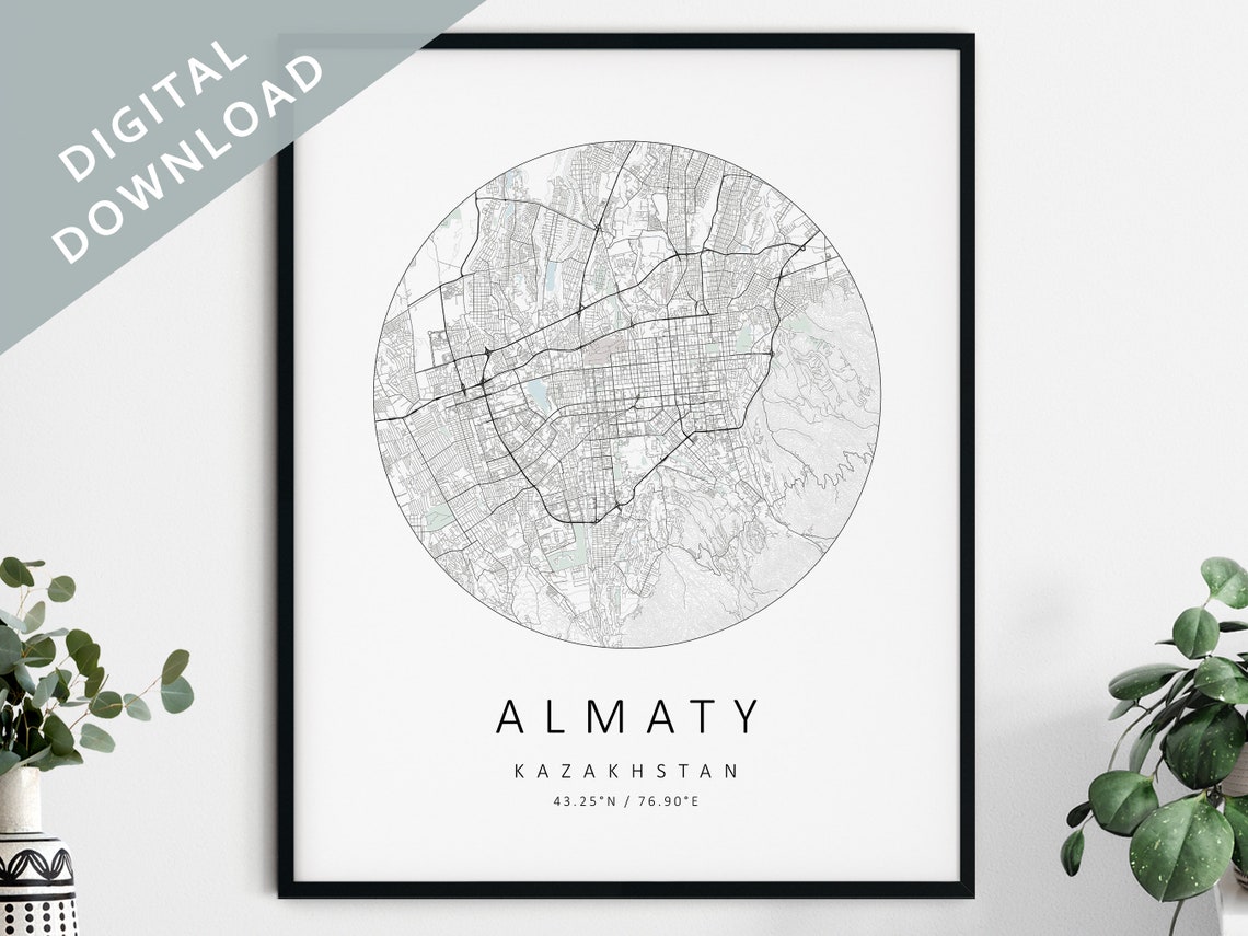 Almaty Map Print Map of Almaty Almaty Kazakhstan City Map - Etsy