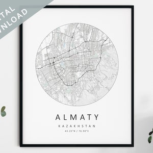 Almaty Map Print | Map of Almaty | Almaty Kazakhstan City Map Art ...