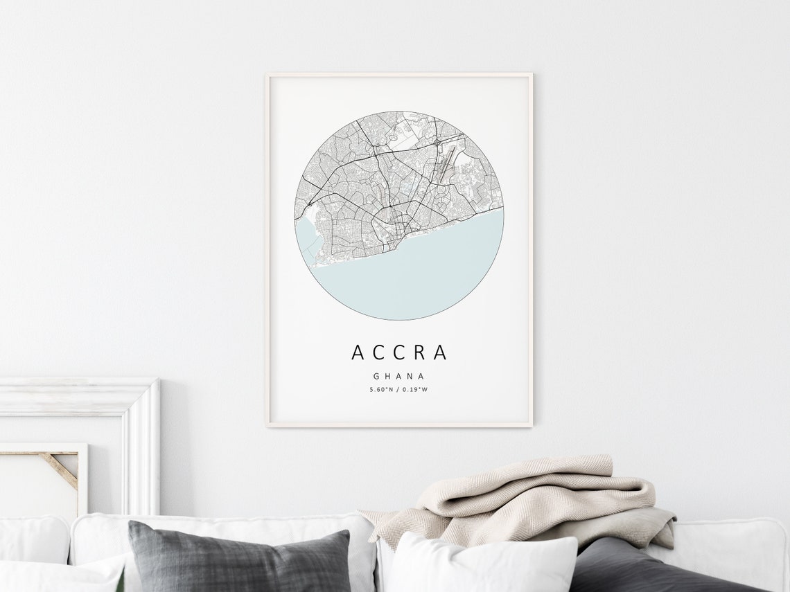 Accra Map Print Map of Accra Accra Ghana City Map Art - Etsy