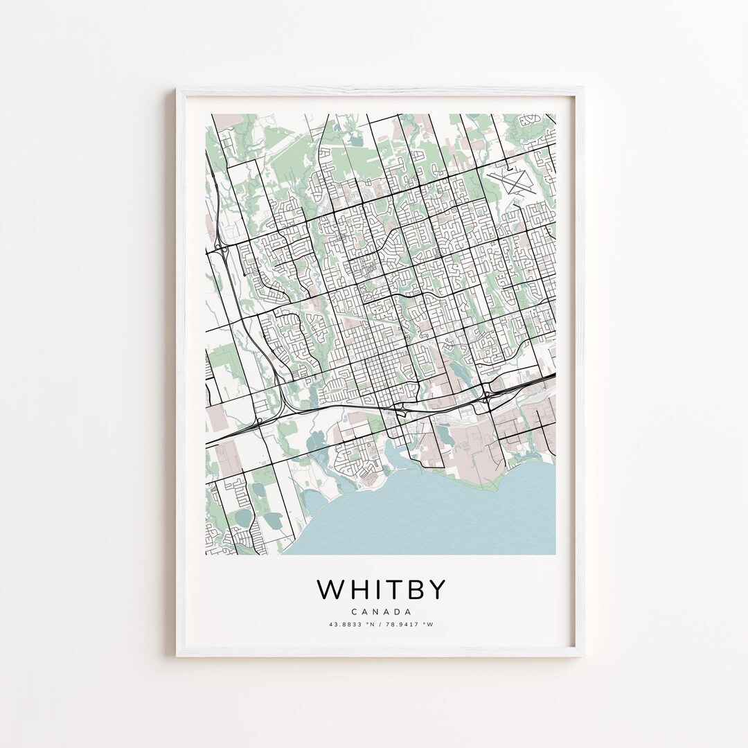 Whitby Canada Map Print – Detailed Street Map Wall Art, Modern City Map ...
