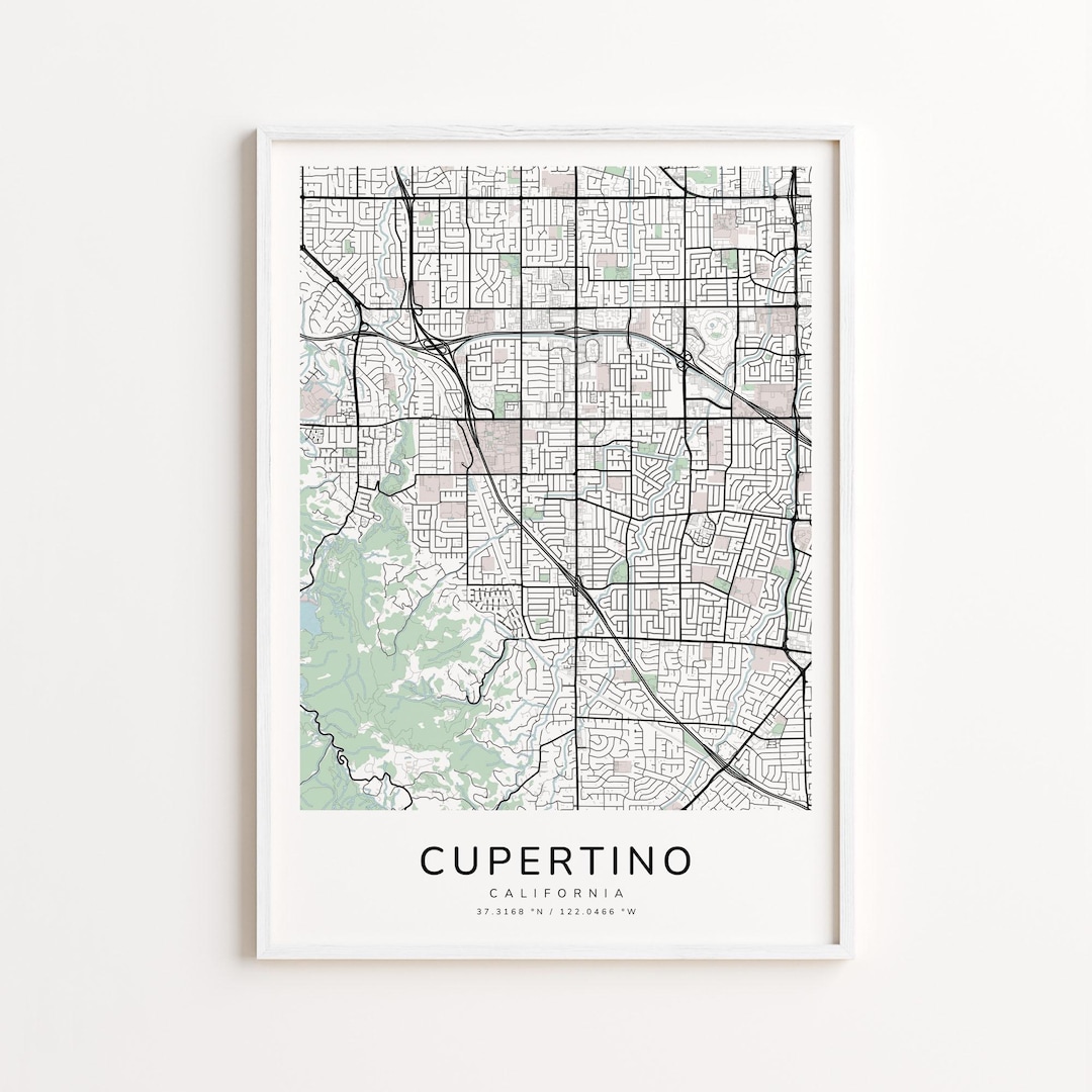 Cupertino California Map Print – Detailed Street Map Wall Art, Modern ...