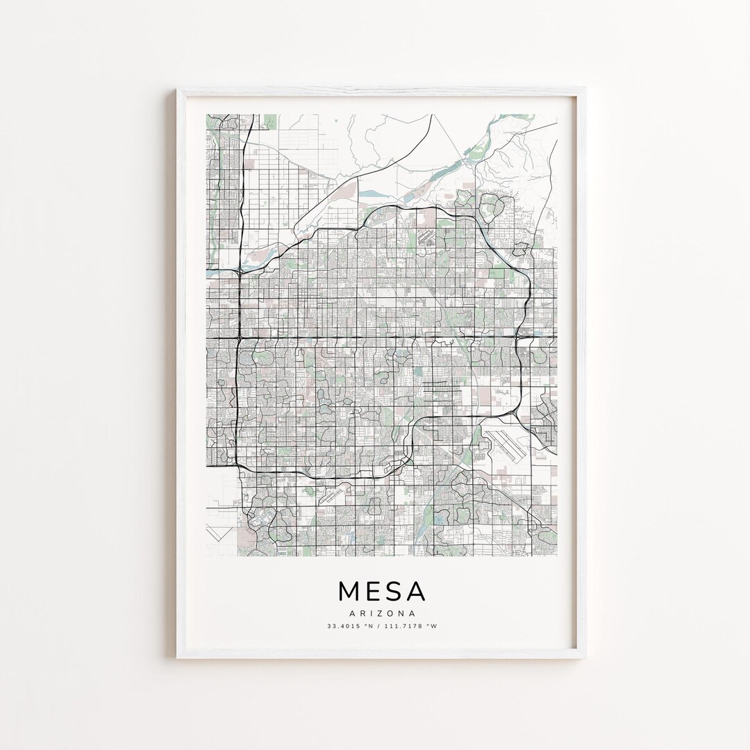 Mesa Arizona Map Print – Detailed Street Map Wall Art, Modern City Map ...