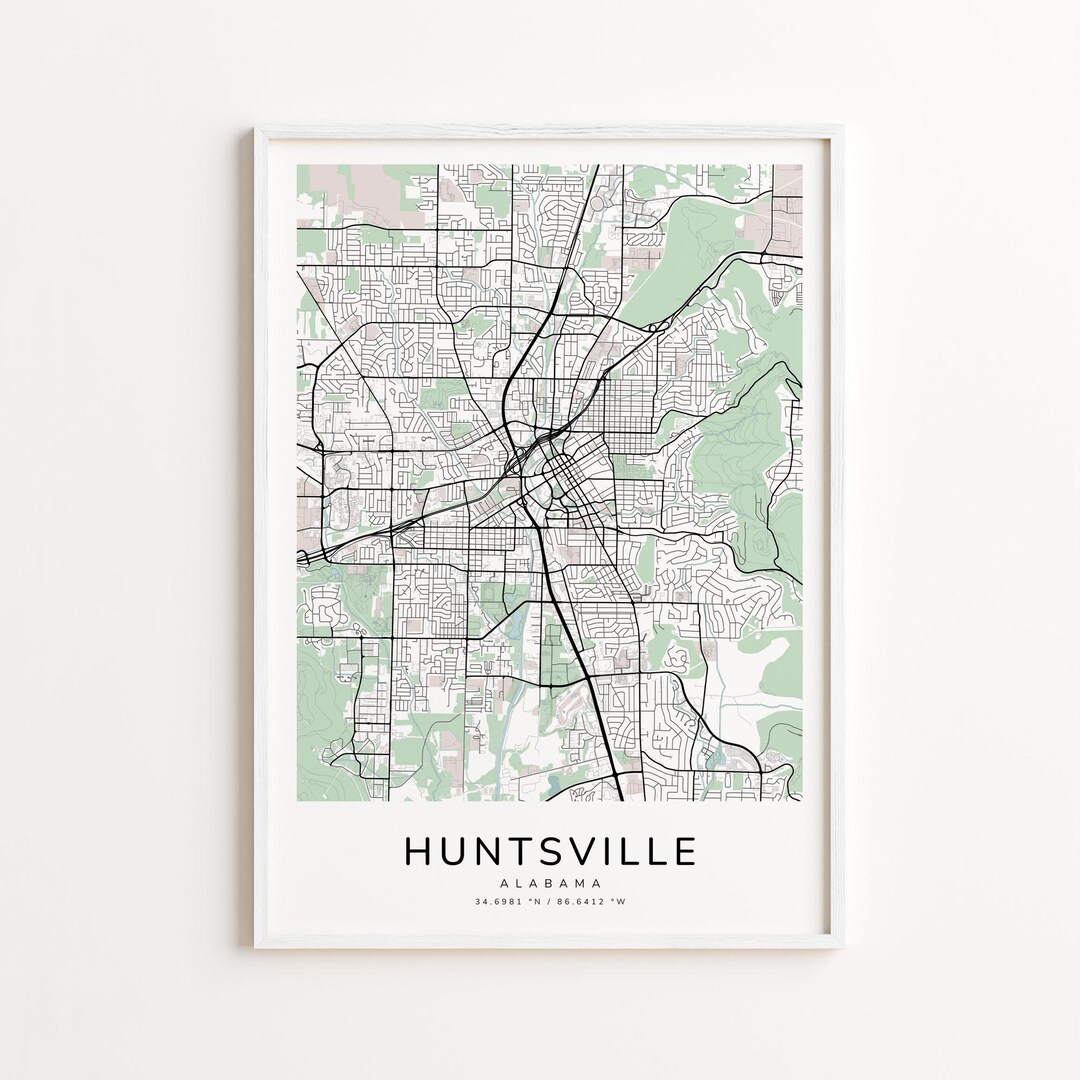 Huntsville Alabama Map Print – Detailed Street Map Wall Art, Modern ...
