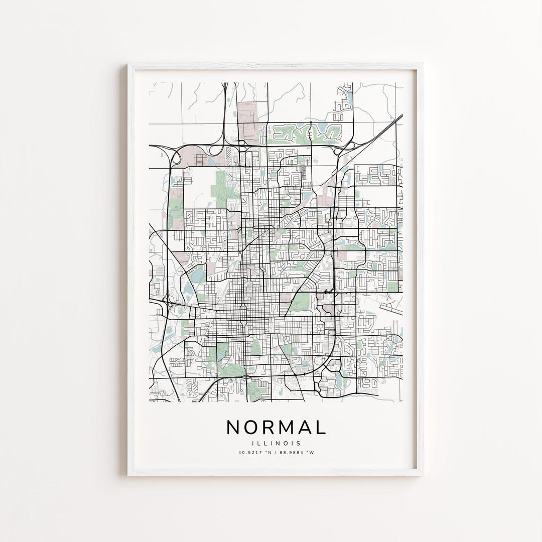Normal Illinois Map Print – Detailed Street Map Wall Art, Modern City ...