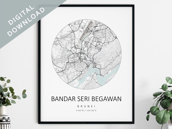 Bandar Seri Begawan Map Print Map of Bandar Seri Begawan | Etsy