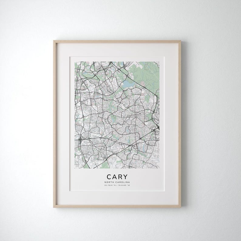 Cary North Carolina Map Print – Detailed Street Map Wall Art, Modern ...