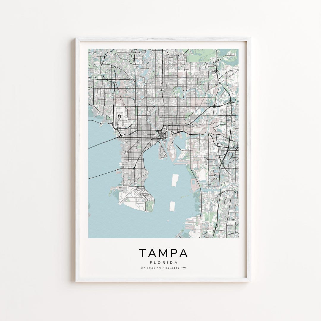 Tampa Florida Map Print – Detailed Street Map Wall Art, Modern City Map ...