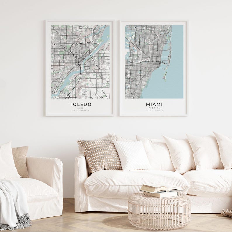 Miami Florida Map Print – Detailed Street Map Wall Art, Modern City Map ...