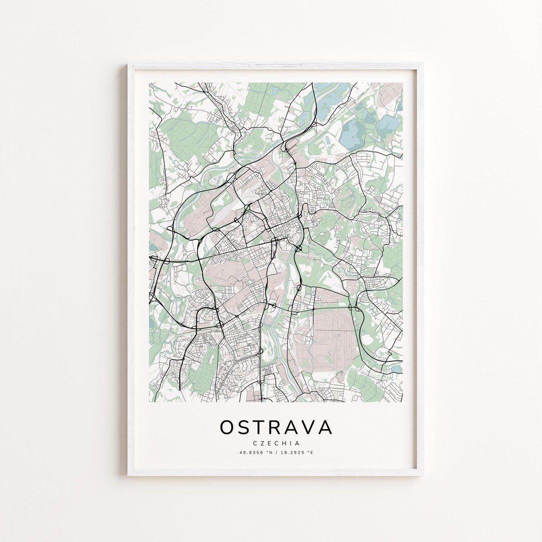 Ostrava Czechia Map Print – Detailed Street Map Wall Art, Modern City ...