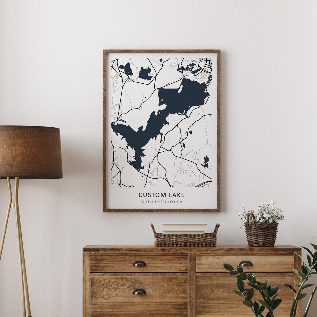 Custom Lake Map Print Digital Download | Lake House Art | Lake Poster ...