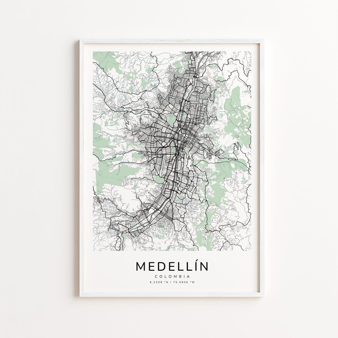 Medellín Colombia Map Print – Detailed Street Map Wall Art, Modern City ...