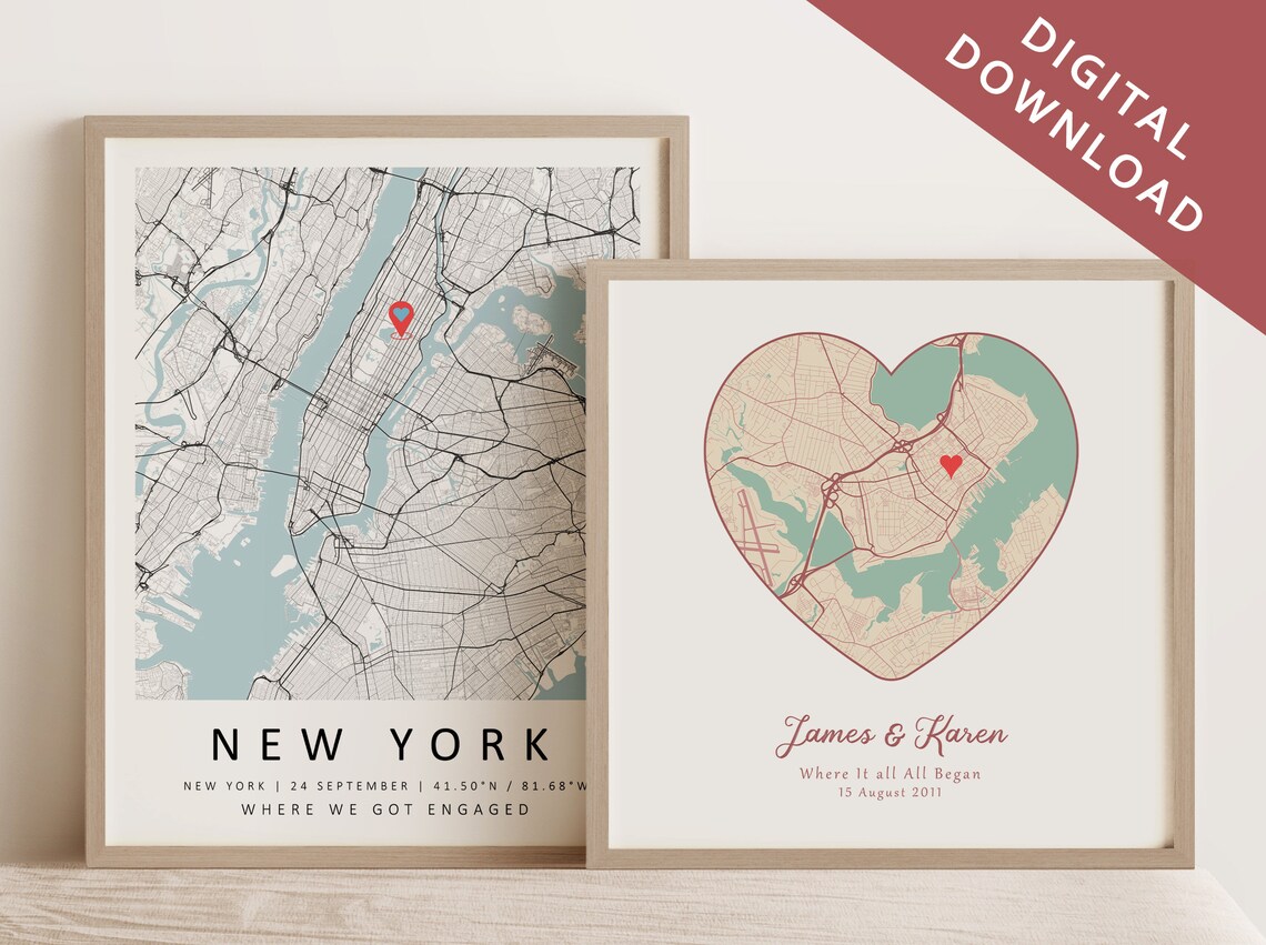 Impresión de mapa personalizado mapa de ciudad personalizado | Etsy España