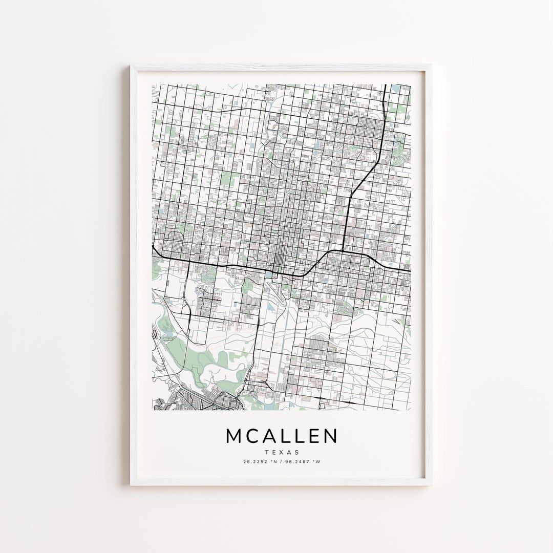 Mcallen Texas Map Print – Detailed Street Map Wall Art, Modern City Map ...