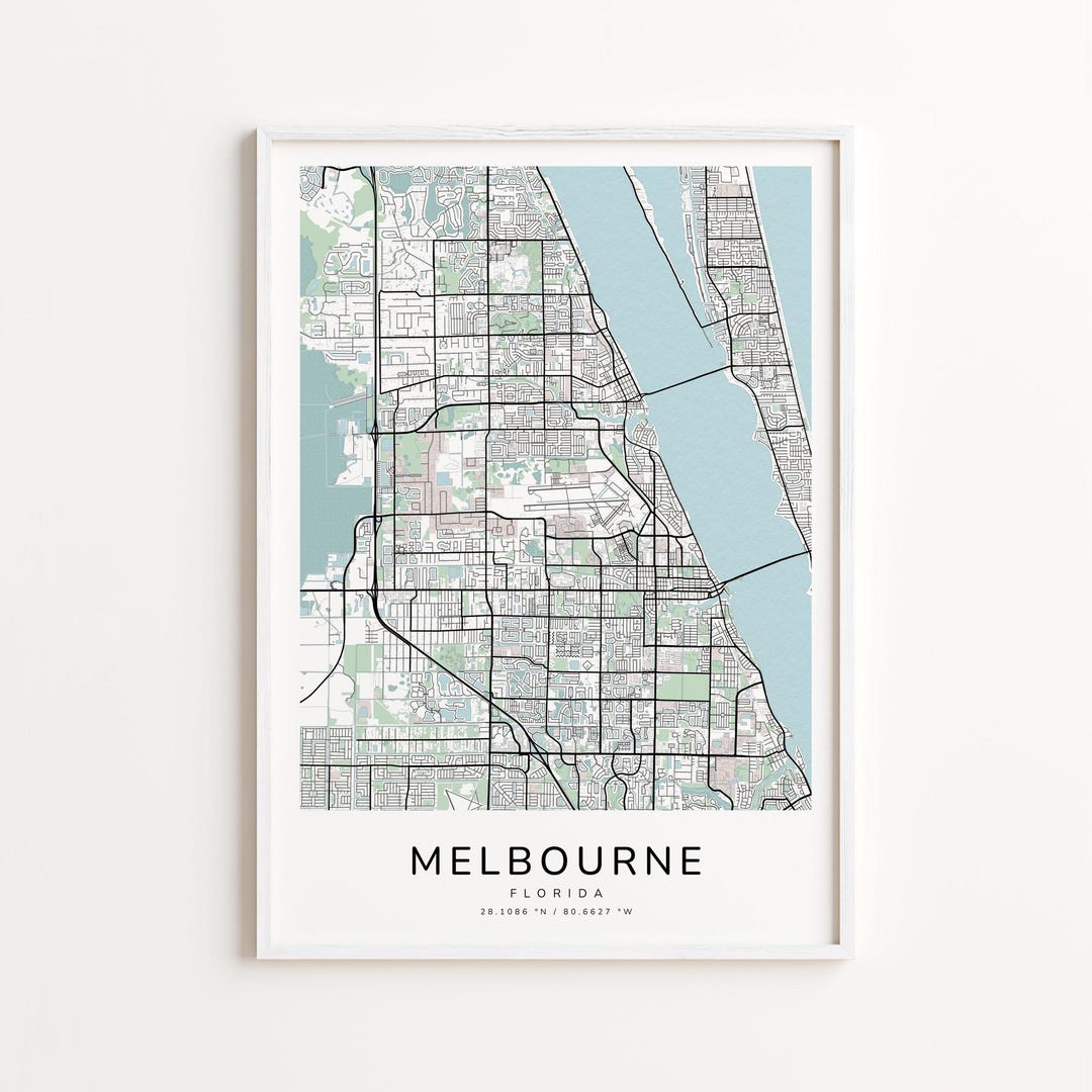 Melbourne Florida Map Print – Detailed Street Map Wall Art, Modern City ...
