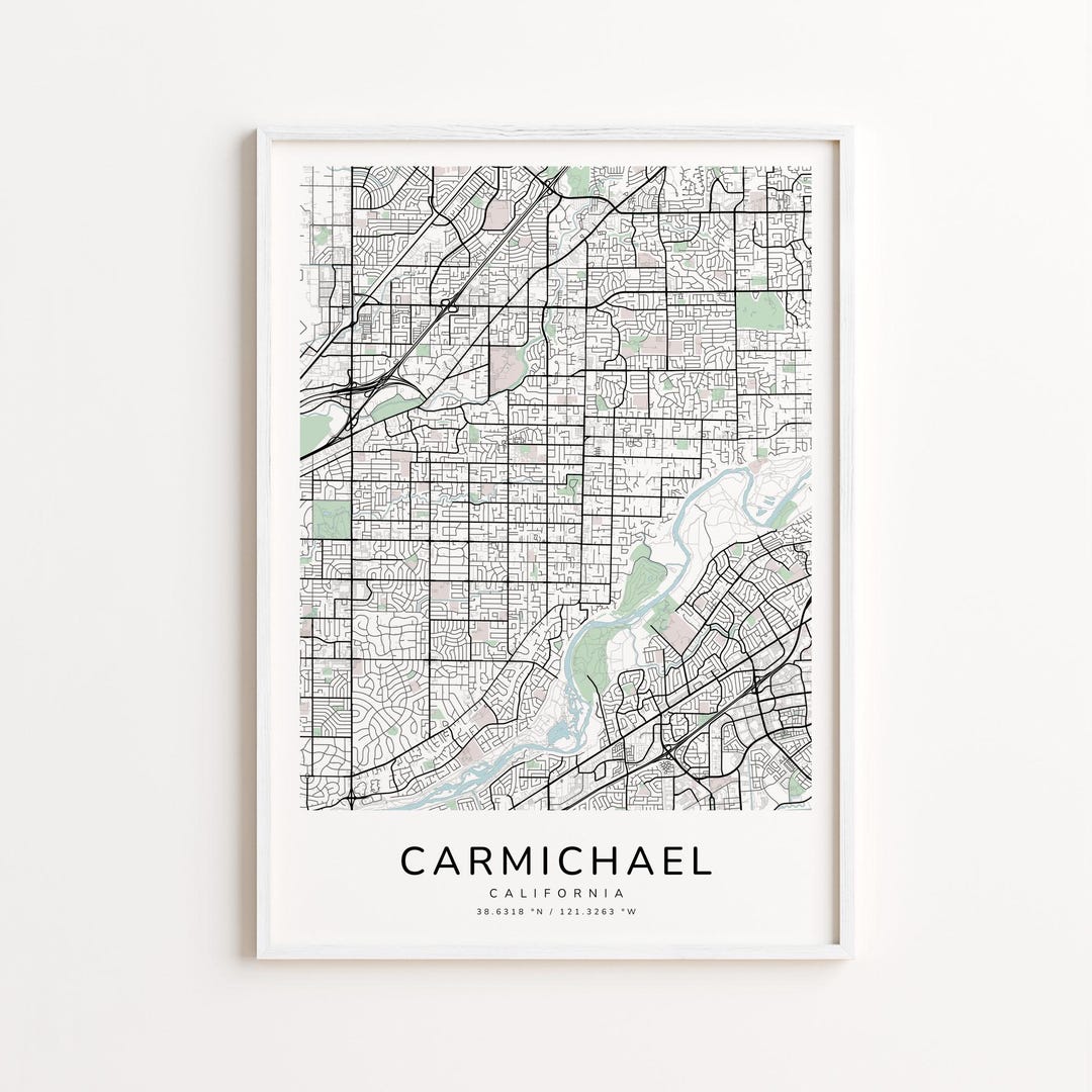 Carmichael California Map Print – Detailed Street Map Wall Art, Modern ...