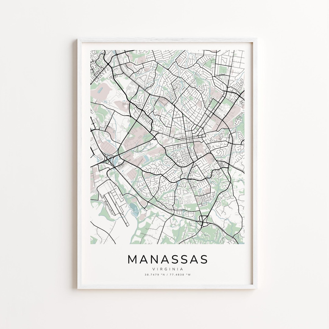 Manassas Virginia Map Print – Detailed Street Map Wall Art, Modern City ...