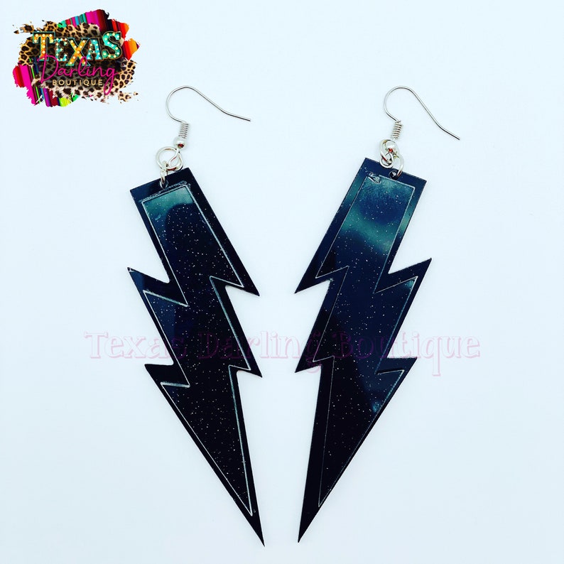 Glitter Lightning Bolt Earrings - Etsy