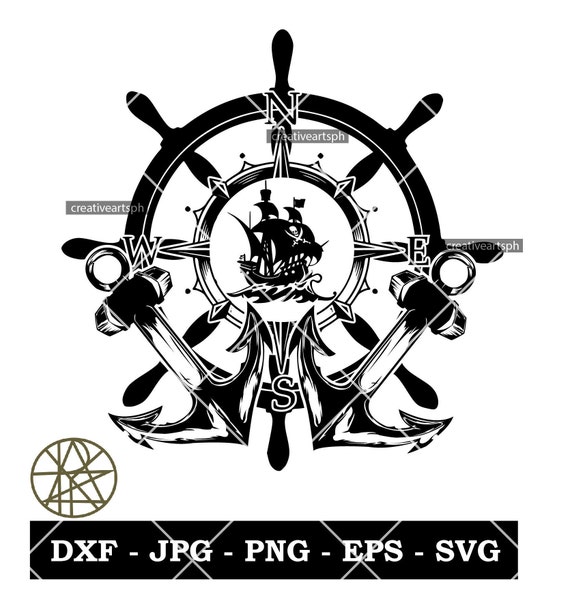 Ship Wheel With Compass Svg Anchor Svg Compass Svg Sail - Etsy