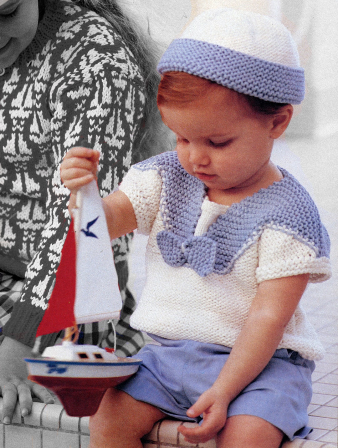 Toddler's Sailor Top and Sailor Cap Knitting Pattern Size 1 2 3 Vintage ...
