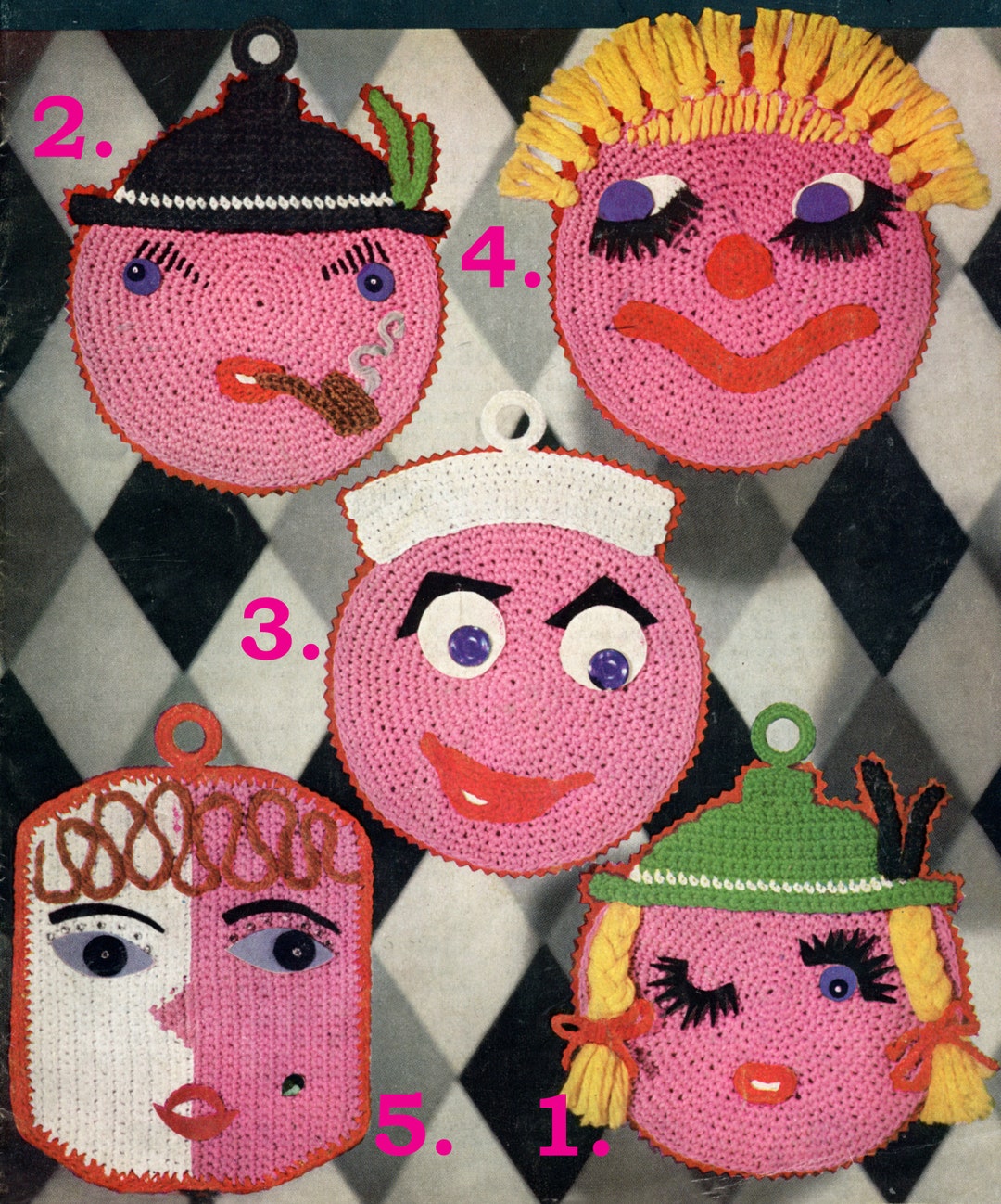Funny Face Potholder Crochet Pattern - Crochet Trivet Pattern, Speed ...
