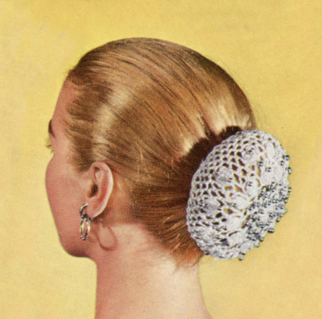 1950's Bead Trim Chignon Cover Crochet Pattern - Semi-formal Bun Cover ...