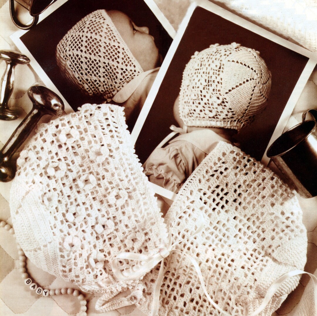 Heirloom Lacy Baby Bonnets Crochet Pattern - Infant Crochet Pattern ...